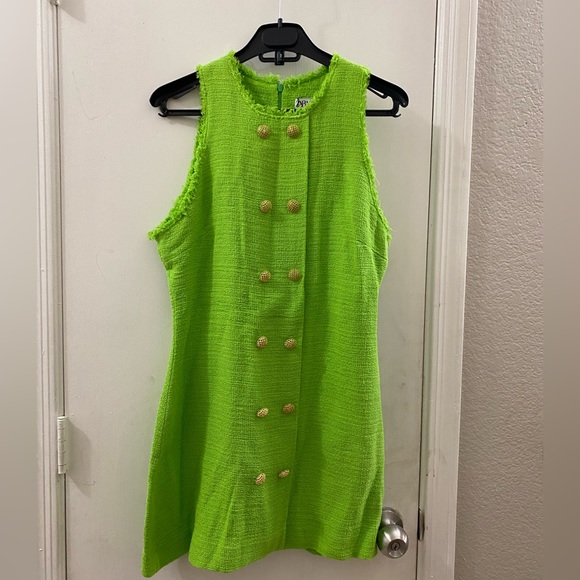 Zara | Dresses | Zara Neon Green Tweed Dress | Poshmark